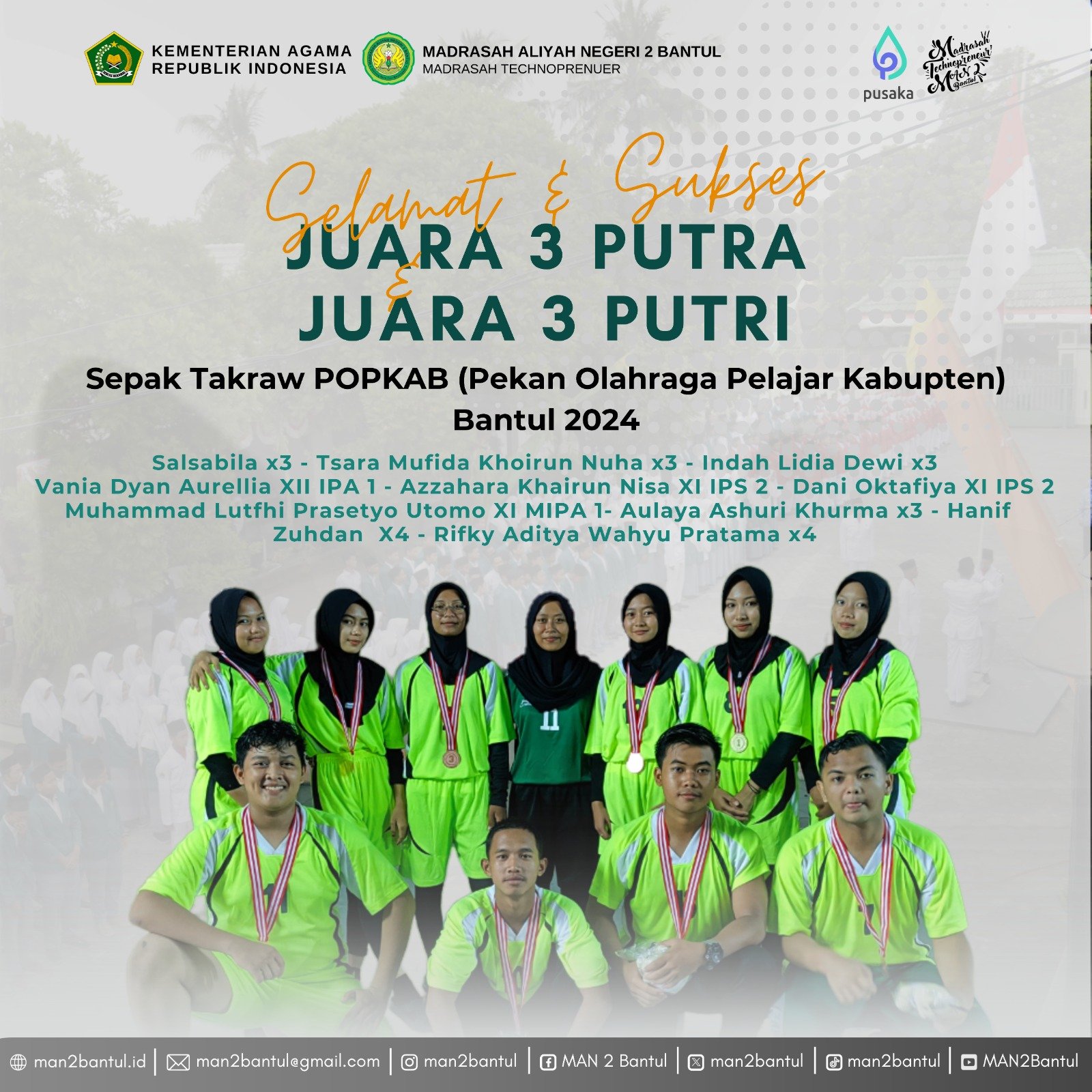 Juara 3 Sepak Takraw POPKAB Bantul 2024 - MAN 2 Bantul