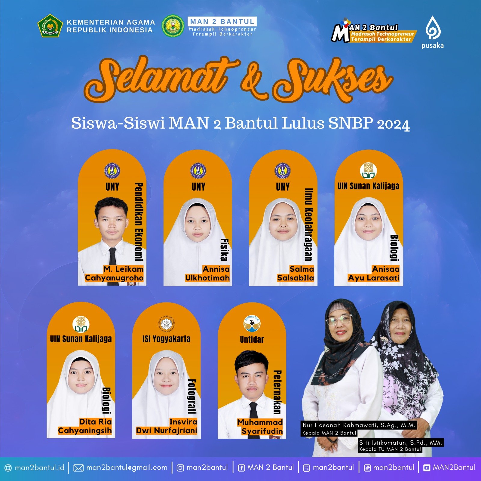 Prestasi Gemilang, 7 Siswa MAN 2 Bantul Lulus SNBP 2024 - MAN 2 Bantul